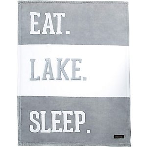 Pavilion Gift Company 30 x 40 Inch Striped White & Gray Royal Plush Baby Blanket Eat. Lake. Sleep, Grey