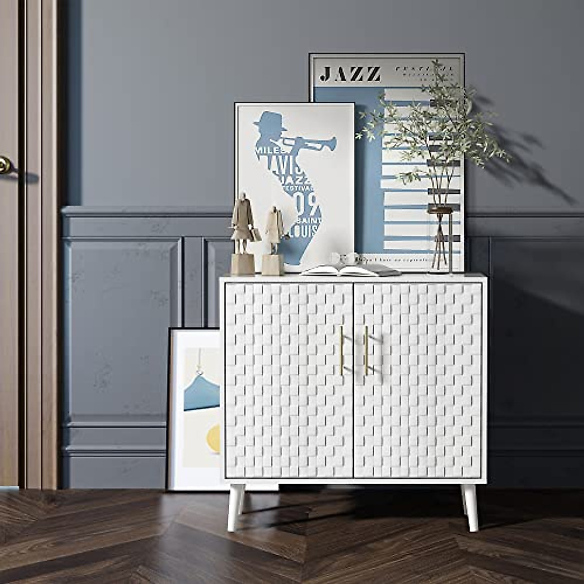 wirrytor Sideboard Buffer Cabinet, 2 Doors Kitchen Storage Cabinet with Adjustable Shelves, Modern Buffet Server Cupboard Cabinet Console Table for Kitchen Living Room Dining Room Entryway,White