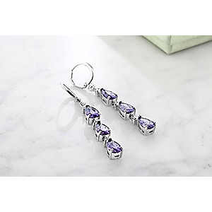 Gem Stone King Stunning 2 Inch Purple Pear Shape CZ Zirconia Rhodium Plated Dangle Earrings For Women