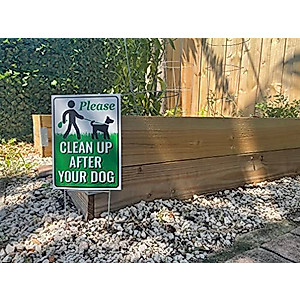 Signs Authority Clean Up After Your Dog Signs 12"x9" with Metal H-Stake | No Poop Signs for Lawn No Pooping Dog Signs For Yard | Pick Up After Your Dog Sign with Stake | Clean After Your Dog Sign