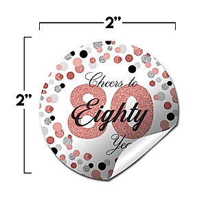 Confetti Rose Gold Polka Dot 80th Birthday Party Sticker Labels, 40 2" Party Circle Stickers by Amanda Creation, Great for Party Favors, Envelope Seals & Goodie Bags