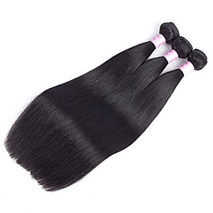 Abbily Straight Human Hair Bundles 16 18 20 Inch-10A Brazilian Virgin 3 100% Unprocessed Natural Black Color