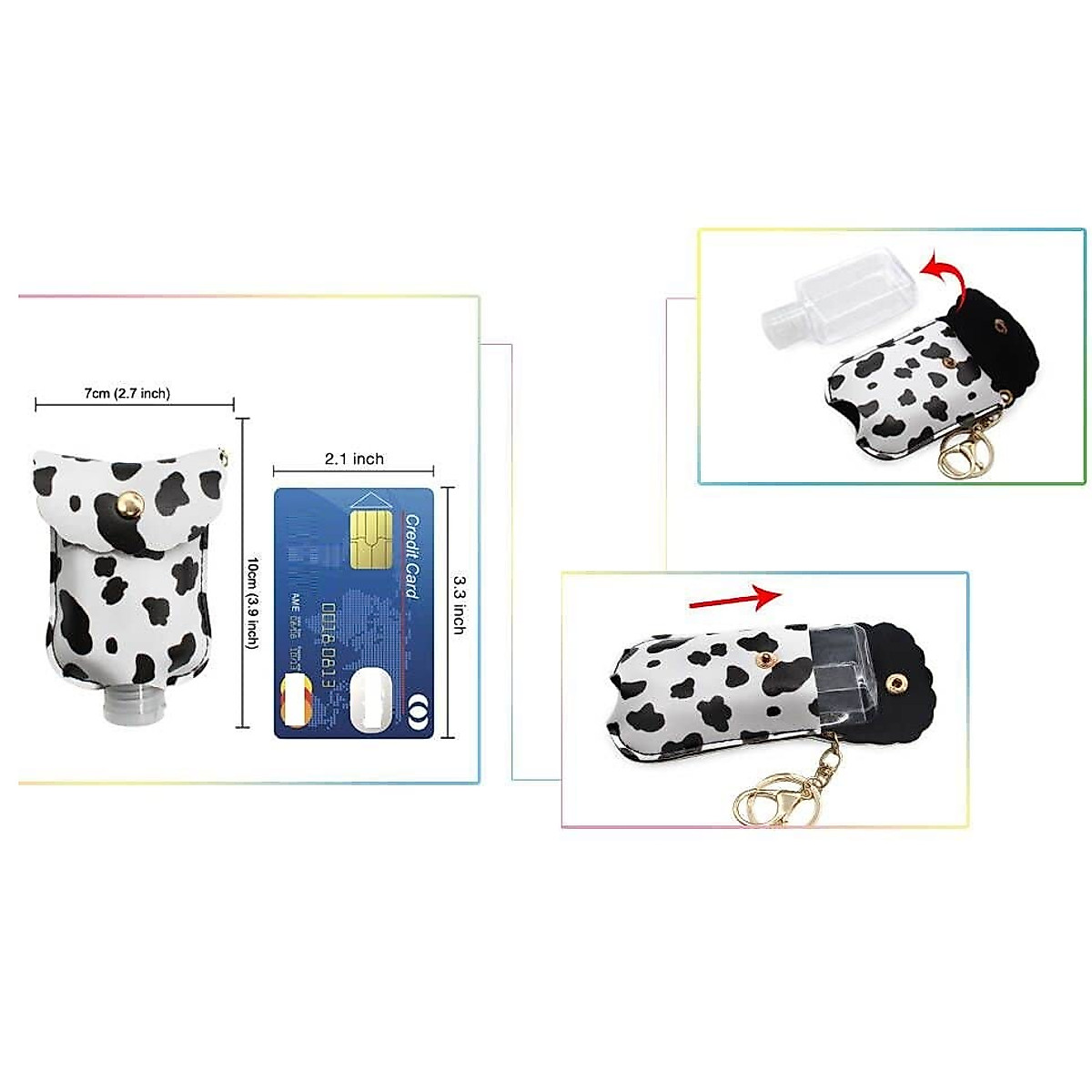 Portable Travel Bottles, Premium Leather Holder with Keychain (color bar)