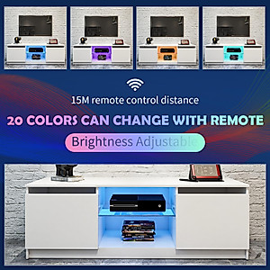 Boloni White TV Stand with LED Light for 55 Inch TV, Modern Entertainment Center Stand with 2 Drawer Storage, Media Console Cabinet with Color-Changing Lighting for Living Room