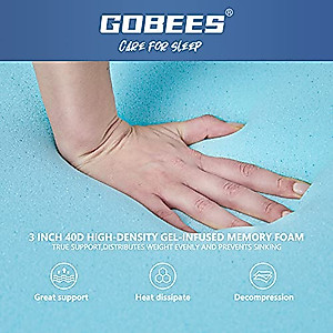 GOBEES 3 Inch Gel Memory Foam Mattress Topper King Size, High Density Cooling Pad Removable Fitted Bamboo Fiber Cover Ventilated Design, Comfort Body Support & Pressure Relief