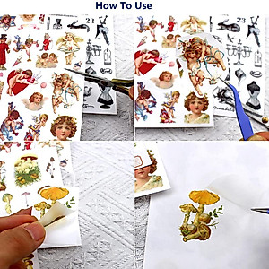 Vintage Rub On Transfers Stickers for Crafts,Diuhofart 8 Sheets Ephemera Scrapbooking Materials Transfer Stickers,Angles,Retro Objects,Mushrooms,Quote Number Decals for Paper,Fabric,Junk Journals