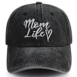Mom Life Ponytail Hats for Women, Funny Baseball Cap for Mama, Mothers Day Christmas Birthday Gifts for Mom Wife Mommy Grandma, Adjustable Washed Cotton 3D Embroidered Pony Tail Hat
