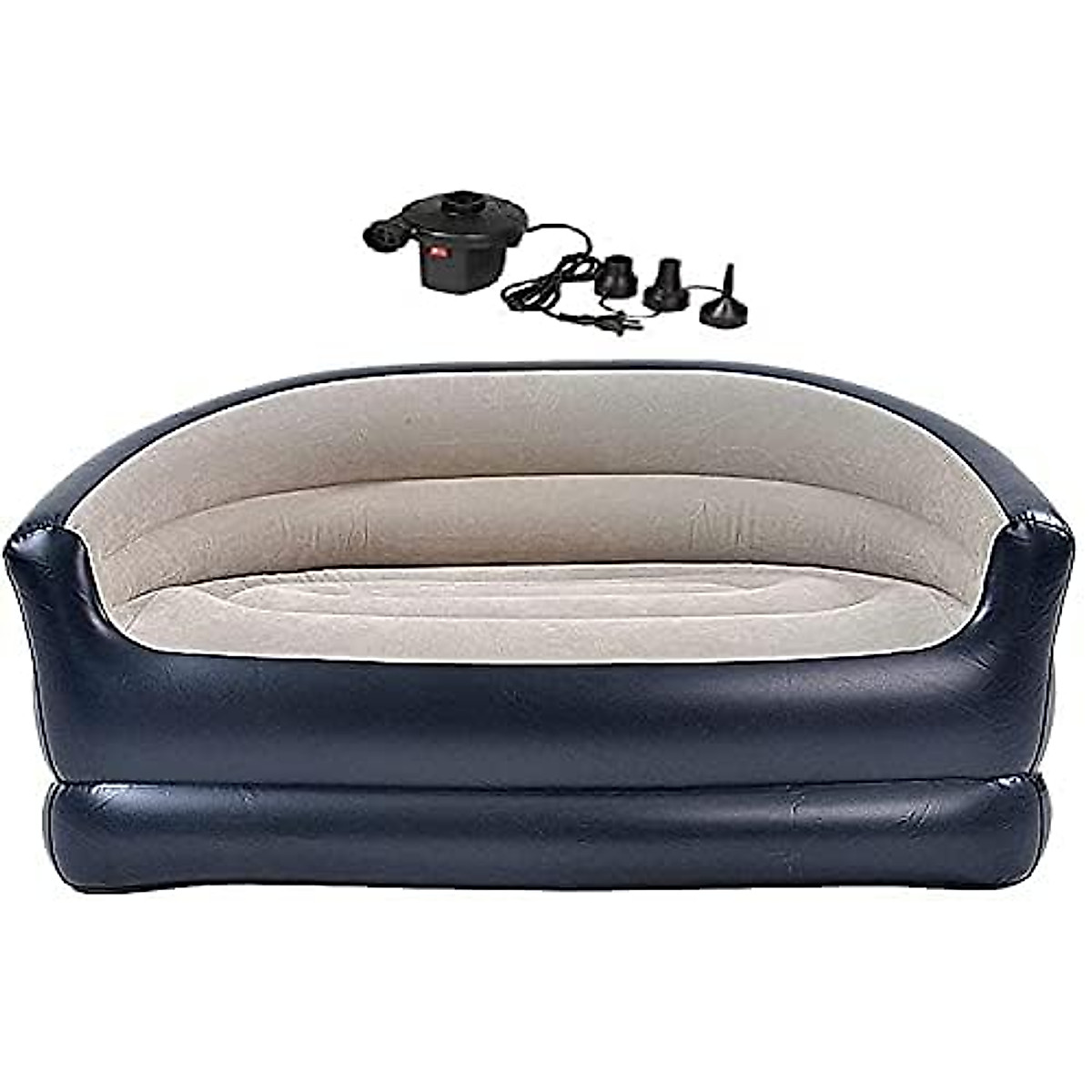 Folding Portable Inflatable Double Sofa, Lazy Flocking Two-Seater Lounge Chair with Electric Air Pump - Great for Pop Up Indoor Living Room and Outdoor Balcony, Backyard, Camping, Picnic, RV
