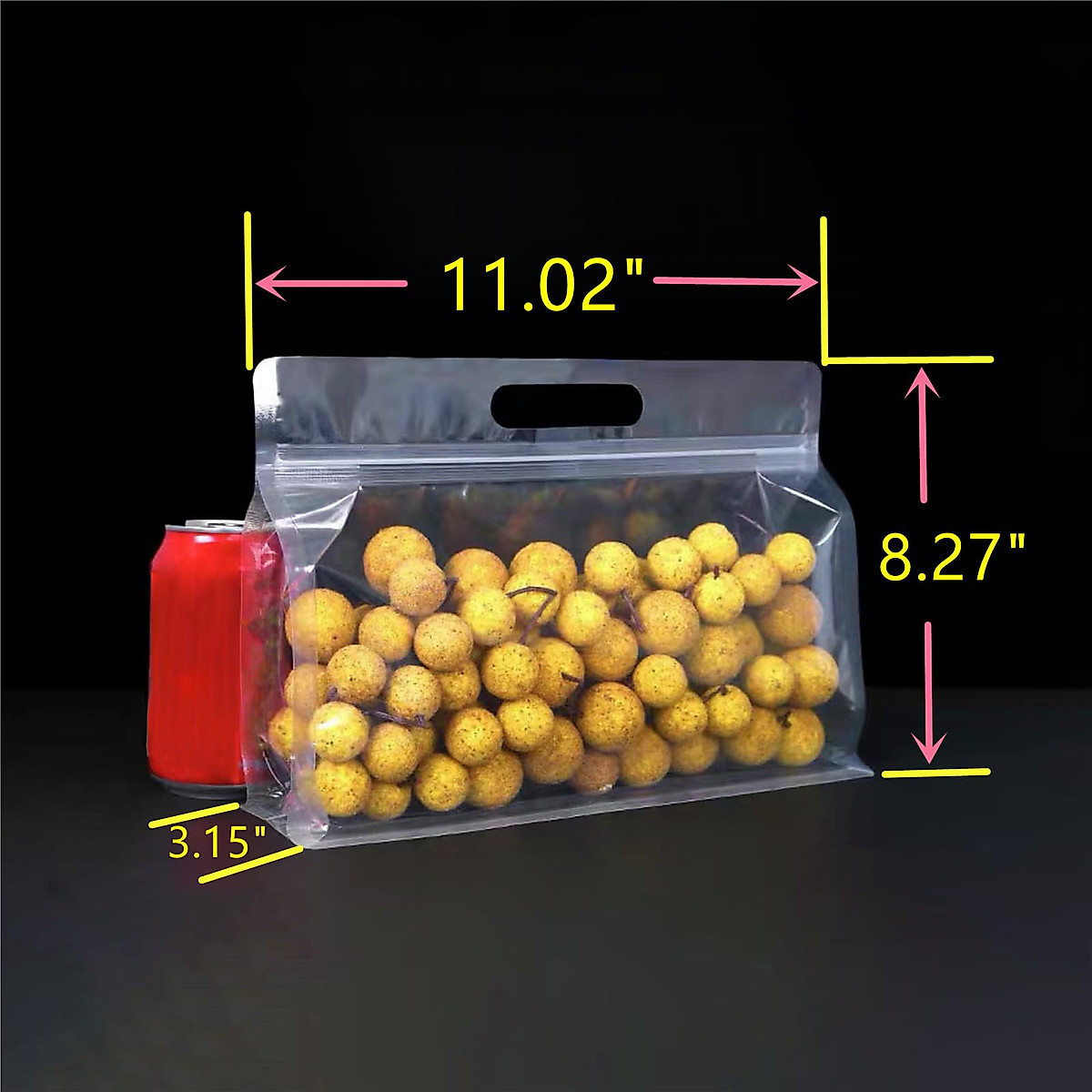 16Pack Transparent Plastic Flat Bottom Storage Bags with Carry Handle for Holding Food,Sealing Zipper Packaging Things Containers Convenient and Portable to Outing (11.02x8.27)