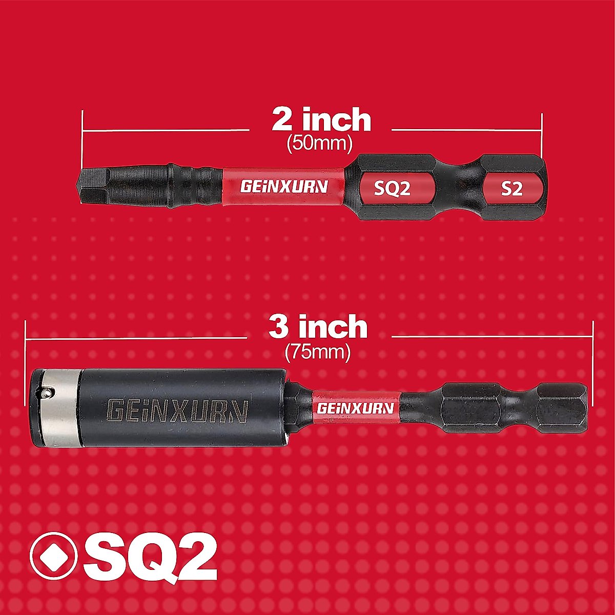 GEINXURN Impact Tough #2 Square 2 in. Insert Driver Bits,50Pack SQ2 Screwdriver Bits Set 2”Long with 1Pcs Impact Bit Holder,Bulk