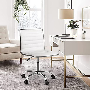 OFIKA Office Desk Chair, Adjustable Task Chair, Low Back Faux Leather Ribbed Swivel Chair, Armless Home Rolling Vanity Chair Retro with Wheels,