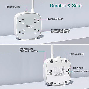Outdoor Power Strip Weatherproof, 6 FT Extension Cord 3 USB Ports, 1 USB C Charger, 4 Outlets Flat Plug Surge Protector Waterproof Shockproof Wall Mountable For Home Kitchen Patio Porch Garden Camping