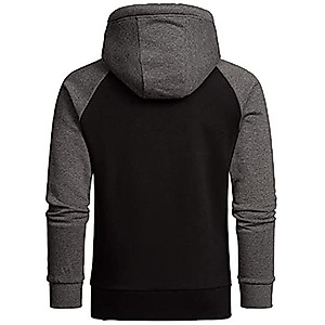 Maiyifu-GJ Men's Color Block Pullover Hooded Sweatshirts Drawstring Fleece Warm Winter Hoodies Casual Sports Running Hoodie (Black,X-Large)