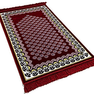 Modefa Prayer Rug Free Prayer Cap & Beads - Thin Velvet Namaz Sajadah Janamaz Floral Daisy Arch (Red)