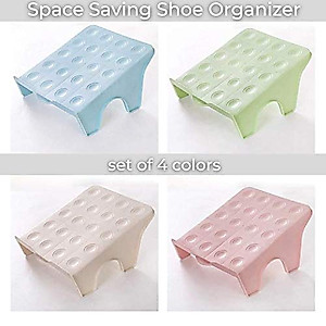 Handys Space Saving Plastic Double Shoe Slot Stacker and Organizer Rack - 4-Pack Saver Set of 4 Colors Slots for Closet Decker Multi