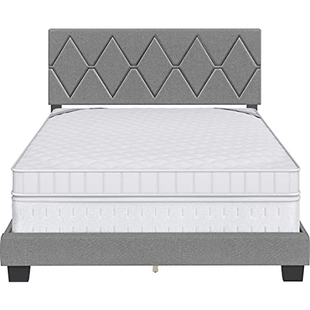 Boyd Sleep Diamond Upholstered Platform Bed Frame with Headboard, Mattress Foundation Required: Linen, Grey, King