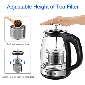 ShanSon Electric Kettle with Tea Infuser 1.7L Temperature Control Glass Electric Tea Kettle 1500W Fast Heating Water Boiler BPA Free Electric Teapot with 7 Presets Auto-Off & Boil-Dry Protection
