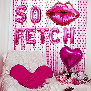 So Fetch Party Decorations - Balloons Garland Arch Kit with Hot Pink Lip Balloon, Heart Foil Balloon, Tinsel Curtain, Girls Birthday Bachelorette Party Supplies