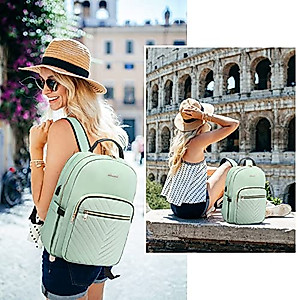 LOVEVOOK Laptop Backpack Purse for Women, Work Business Travel Computer Bags, College Nurse Backpack for Womens, Quilted Casual Daypack with USB Port, Fit 15.6 Inch Laptop, Mint Green