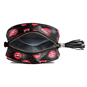 ALAZA Women's Seamless Halloween Pattern with Red Vampire Lips48 Cross Body Bag Chain Shoulder Handbag Purse with Tassel