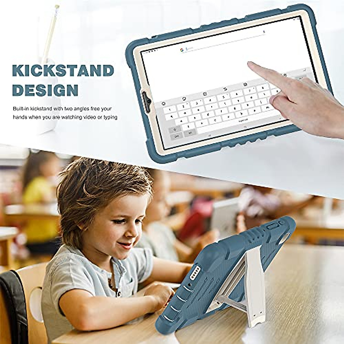 Litchi Samsung Galaxy Tab A7 Lite Case 2021, Galaxy Tab A7 Lite 8.7 Inch Case with Kickstand, Protective Rugged Case for SM-T220/T225-Cornflower Blue