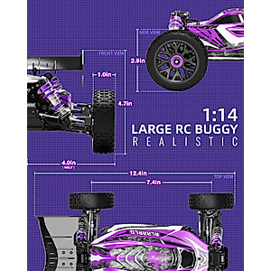 CROBOLL 1:14 Brushless Fast RC Cars for Adults with Independent ESC,Top Speed 90+KPH 4X4 Hobby Off-Road RC Truck,Oil Filled Shocks Remote Control Monster Truck for Boys(Purple)