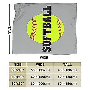 Blanket Softball Baseball in Grey Fleece Blanket Foldrable Throw Blanket Washable Couch Sofa Fuzzy Blanket Reversible Plush Blanket Beach Blanket for Home Office (80" x60)