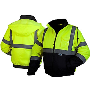 Pyramex Safety RJ3210XL RJ32 Series Jackets Hi-Vis Lime Bomber Jacket with Quilted Lining- Size Extra Large