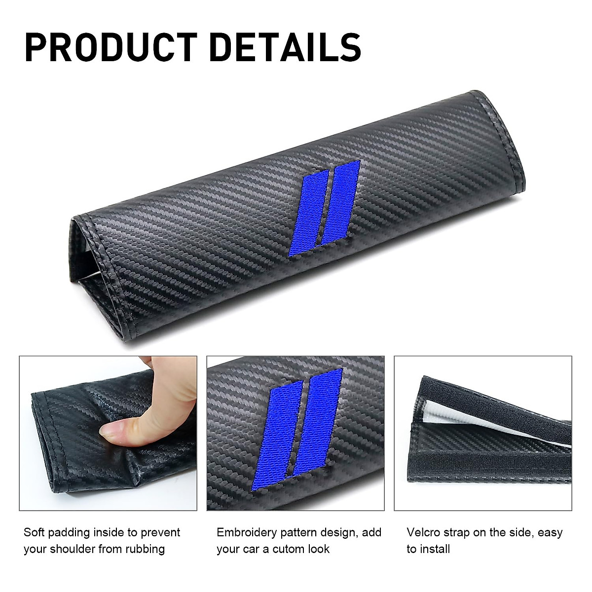 REMOCH for Challenger Seat Belt Covers for Charger Seat Belt Pads for Dodge Accessories Durango Journey Car Seatbelt Covers Leather Seatbelt Shoulder Strap Cushion (2 Pcs, Blue Stitches)