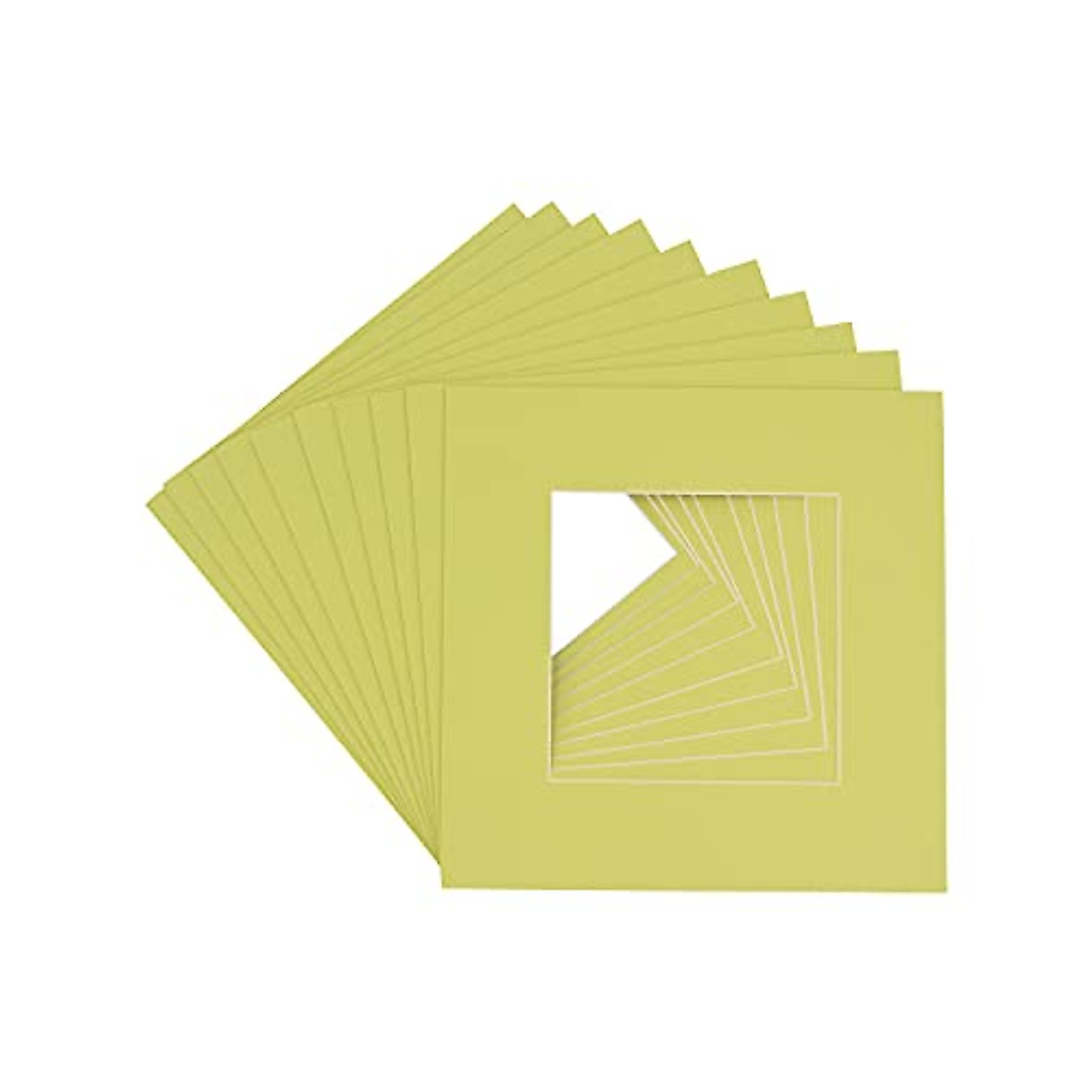 14x14 Mat Bevel Cut for 10x10 Photos - Precut Pistachio Green Square Shaped Photo Mat Board Opening - Acid Free Matte to Protect Your Pictures - Bevel Cut for Family Photos, Pack of 25 Matboards Show