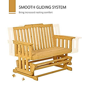 Outsunny 2-Person Outdoor Glider Bench, Wood, Quick Drying, Wide Armrest, Rocking Chair Loveseat for Backyard Garden Porch, Natural