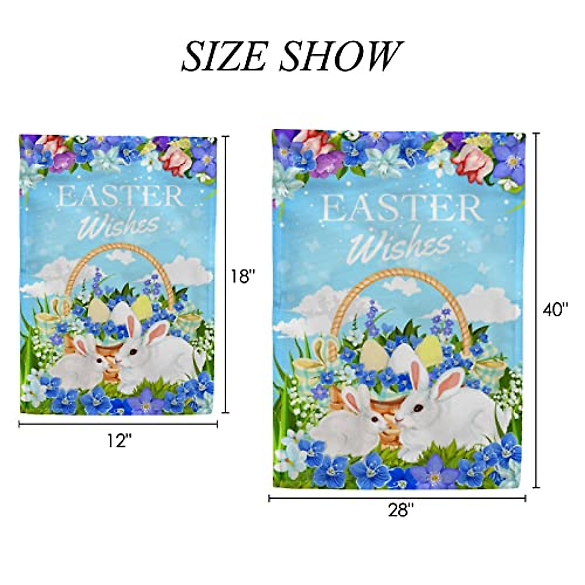 My Little Nest Seasonal Garden Flag Easter Egg Basket Bunnies Double Sided Vertical Garden Flags for Home Yard Holiday Flag Outdoor Decoration Farmhouse Banner 28"x40"