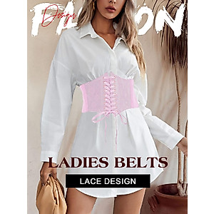 Asooll Fashion Elastic Corset Belt Wide Lace Waist Belt Party Club Prom Clothing Waist Corset for Women and Girls(Pink)