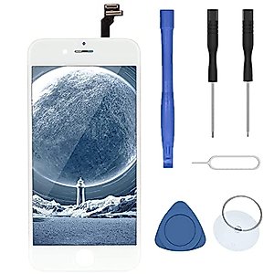 for iPhone 6 Plus 5.5 Inch LCD Digitizer Display Touch Screen Replacement Full Complete Front Glass Frame Assembly with Repair Tools Kit Model: A1522 A1524 A1593 in White
