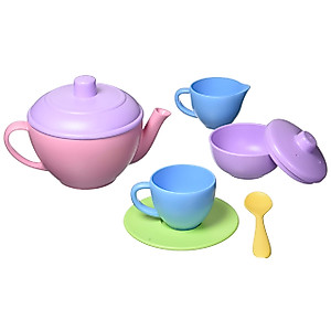 Green Toys Tea Set, Pink CB - 17 Piece Pretend Play, Motor Skills, Language & Communication Kids Role Play Toy. No BPA, phthalates, PVC. Dishwasher Safe, Recycled Plastic, Made in USA.