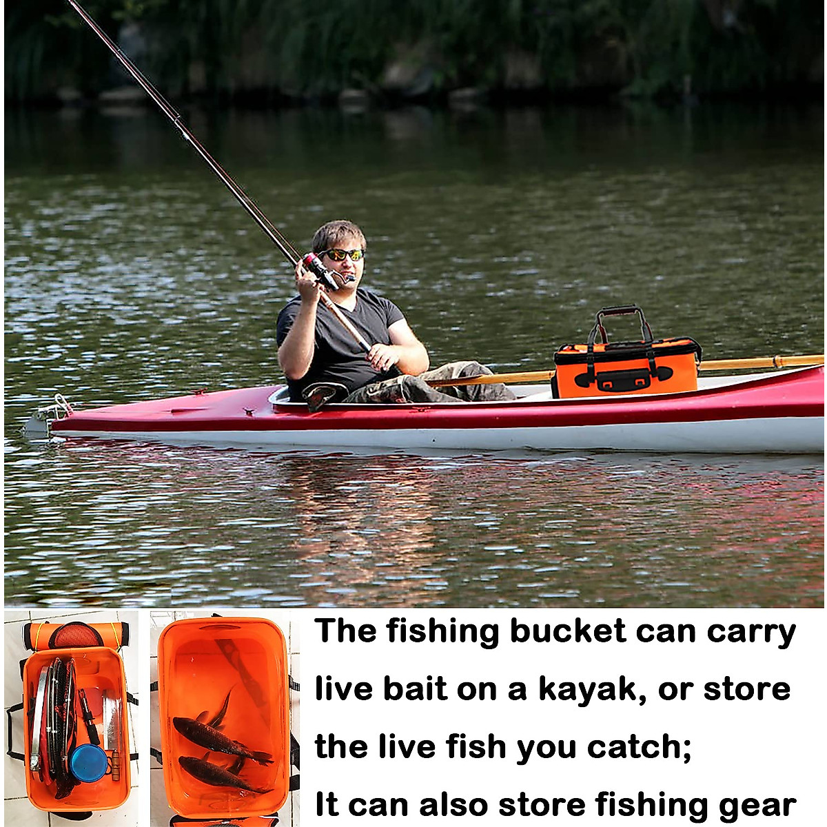 Fishing Bucket,Foldable Fish Bucket, Multi-Functional EVA Fishing Bag for Outdoor, Live Fish Lures Bucket and Fish Protection Bucket,10GAL/8GAL/6GAL/4.8GAL/3GAL Live Fish Container