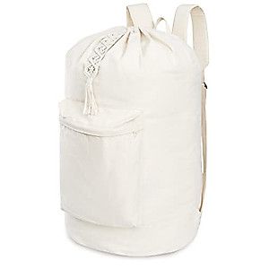 Mkono Laundry Bag with Shoulder Strap & Drawstring Closure Laundry Bags with Macrame Tassel Boho Hanging Clothes for College Dorm, Travel, Laundromat, Apartment