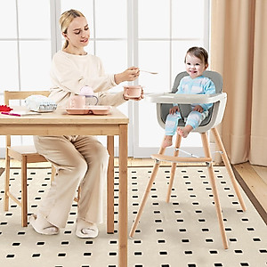 HONEY JOY High Chair, 3-in-1 Eat & Grow Wooden Highchair/Toddler Chair with Removable Tray, 5-Point Harness, PU Cushion and Footrest for Baby, High Chair for Babies and Toddlers(Gray)