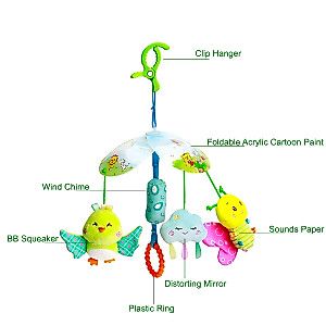 Cute Car Seat Hanging Toys for Baby, C Clip Hanging Ocean Animal Soft Toys with Rattles BB Squeaker Distorting Wind Chime for Boys Girls 0 3 6 12 Months