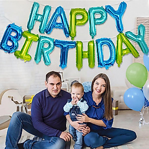 Party Era Blue and Green Happy Birthday Balloon Banner, 16 Inch 3D Aluminum Foil Birthday Sign, Teal Happy Birthday Letters for Girls Boys Women Men Birthday Bunting