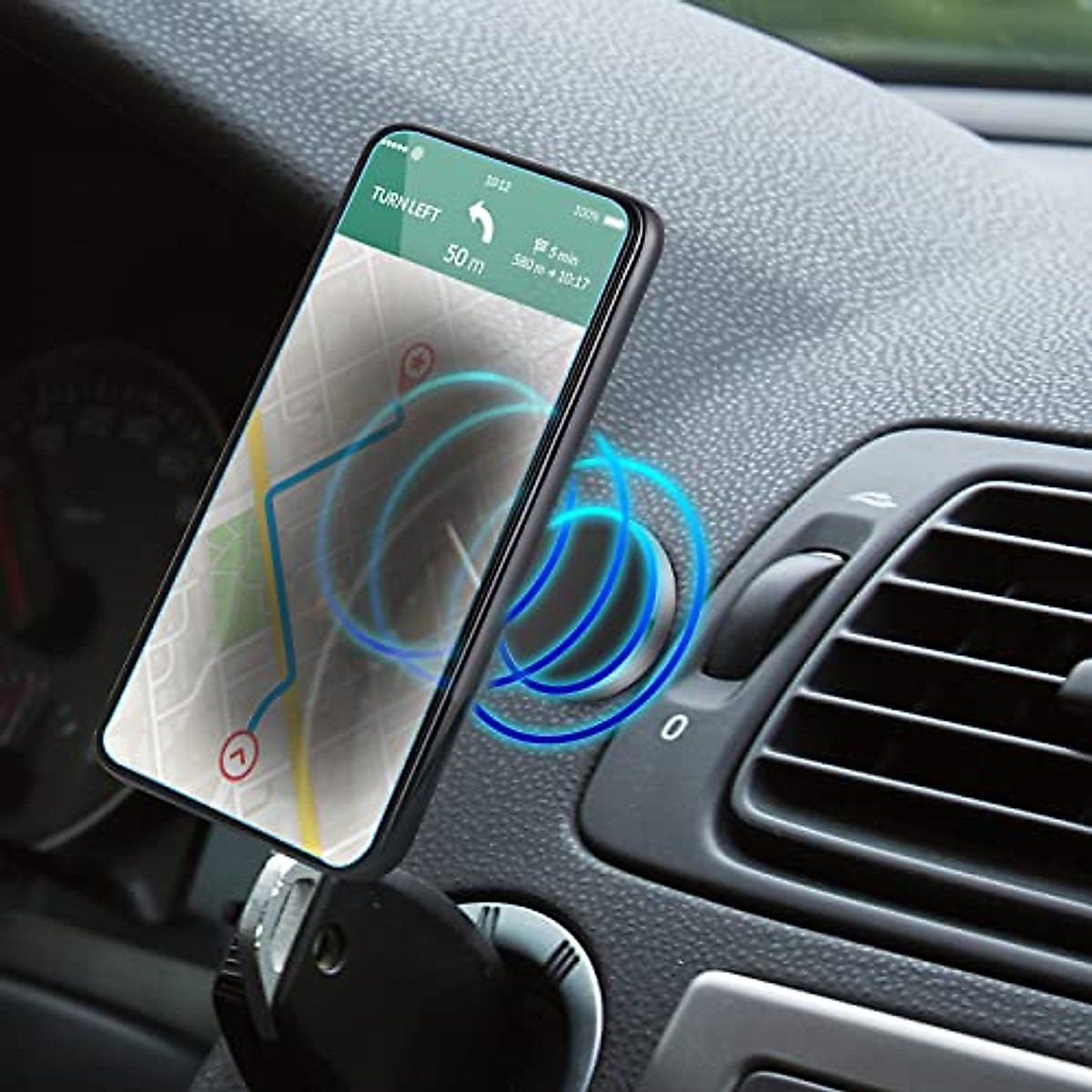 TOODOO 4 Pieces Magnetic Phone Car Mount Flat Cell Phone Holder Universal Stick on Flat Magnetic Car Mount for Car Dashboard Wall Windshield Table Mirror, Black and Silver