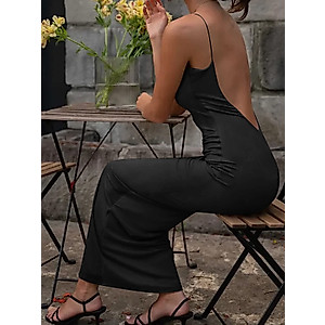 LILLUSORY Birthday Dress Sun Dresses for Women 2023 Summer Casual Sexy Dinner Backless Spaghetti Strap Bodycon Maxi Dresses Ladies Party Date Cami Long Dress Black