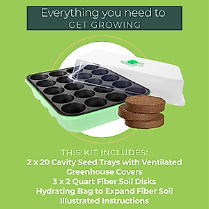 Window Garden 20 Cavity Seed Propagation Kits (2) – Complete with Fiber Soil and Ventilated Greenhouse Trays. Germinate Seeds in a Window or Under Lights for The Garden. Reusable Seedling Starter.