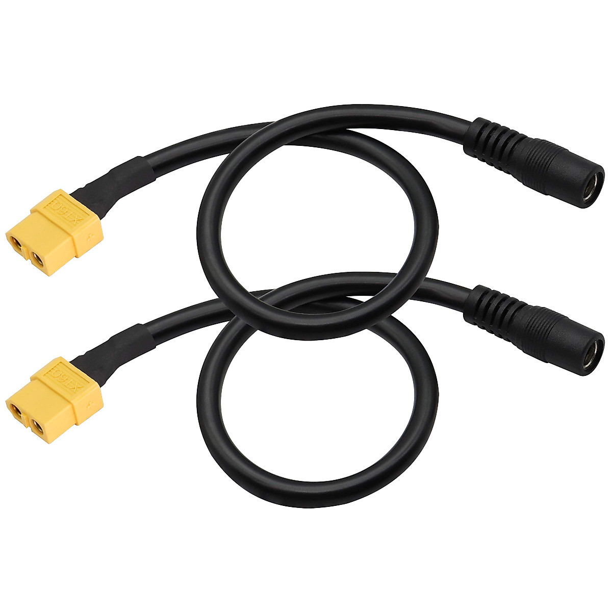 AAOTOKK XT60 to DC Adapter Cable XT60 Bullet Connector Female to DC 5.5mm X 2.5mm Female Power Jack Adapter Cable for TS100 Soldering Iron, FPV Monitor Power,Drone Power Cord.(30 cm-2Pack)