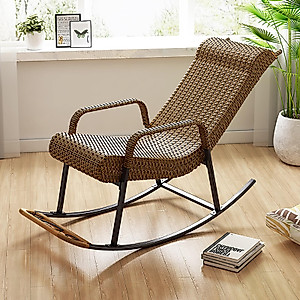 Rattan Chairs Rocking Chair Outdoor Rocker Oversized Rocker With Footrest, Modern Patio Chairs Camping Chairs With Steel Frame For Patio, Backyard, Balcony, Porch, Load Capacity 150KG ( Color : D )