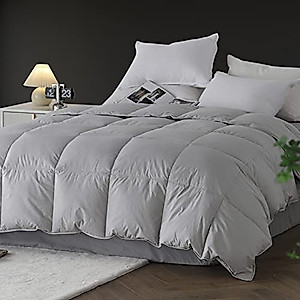 KASENTEX California King Size Down Comforters - All Season Down Comforter California King Size Down and Feather Filling - 100% Cotton Cover Duvet Insert - Stand-Alone Down Comforter, Light Grey