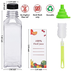 OBKJJ Plastic Juice Bottles 150 pcs 16 oz Empty Plastic Water Bottles with Caps Reusable Clear Beverage Containers for Drinking, Juicing, Smoothie, Water with 2 Brushes, 2 Funnels (16-OZ)