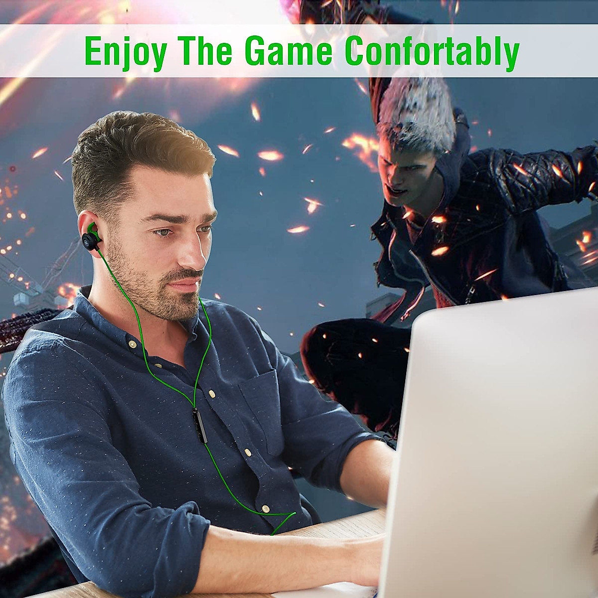 BlueFire Wired Gaming Earphone 3.5 MM E-Sport Earphone Noise Cancelling Stereo Bass Gaming Headphone with Adjustable Mic for PS4, Xbox One, Laptop, Cellphone, PC (Green)