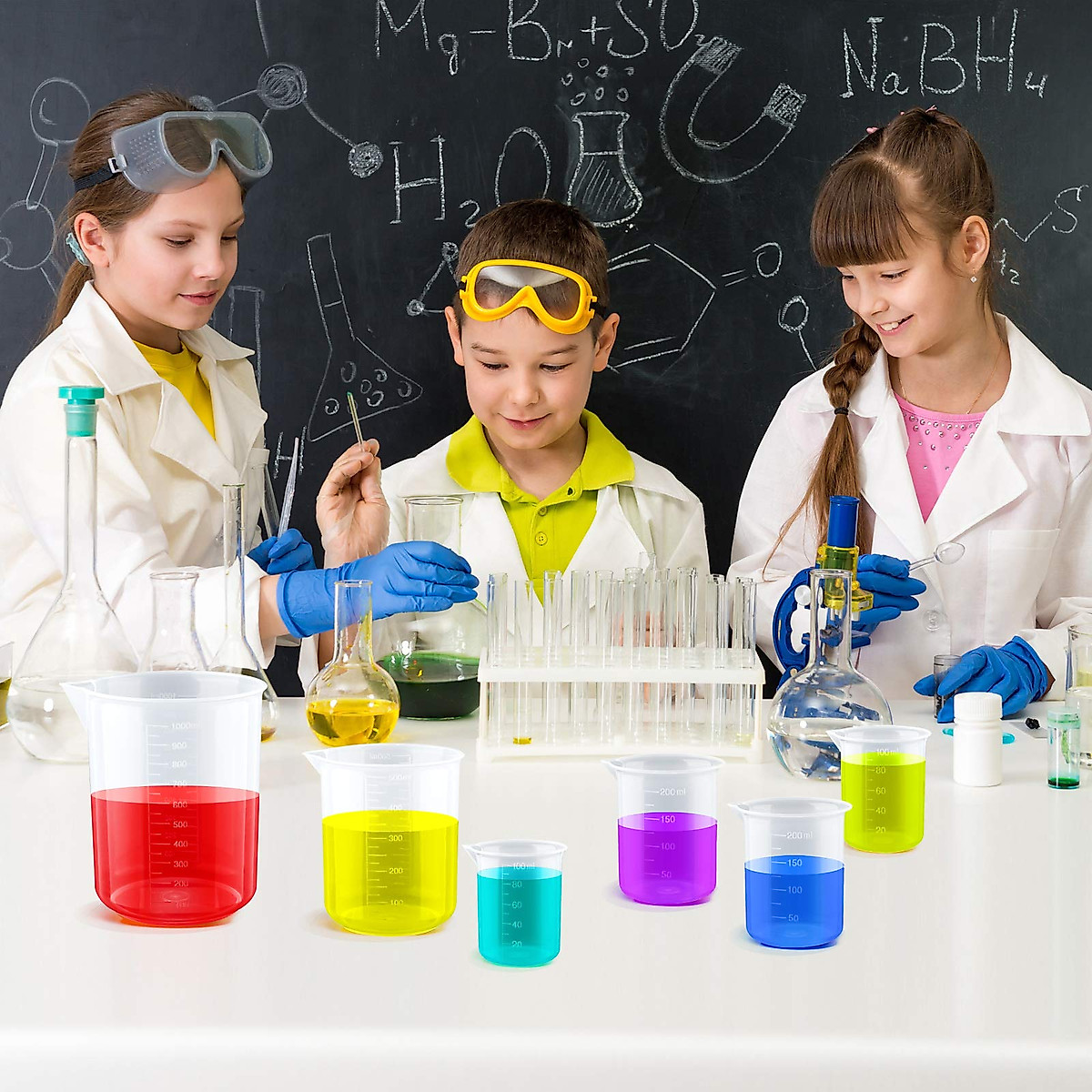 Coopay 12 PCS Plastic Beakers Plastic Graduated Cups Clear Multipurpose Measuring Cups Epoxy Mixing Cups, Liquid Container Beakers in 50ml/100ml/200ml/300ml/500ml/1000ml for Resin, Epoxy, Mixing Paint