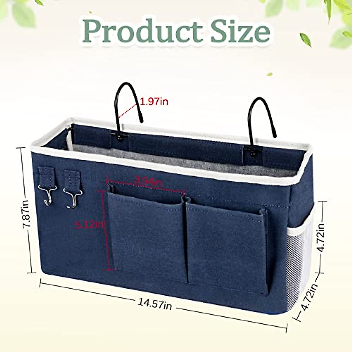 Trycooling Bedside Caddy, Bedside Organizer Caddy Hanging Storage for Dorm Rooms Bed Rails Bunk Hospital Beds Crib (2pc Navy Blue)